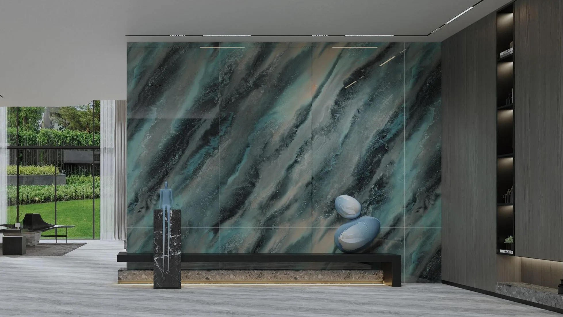 Polished Artificial Stone Slabs Blue Marble Porcelain Tiles Design ...