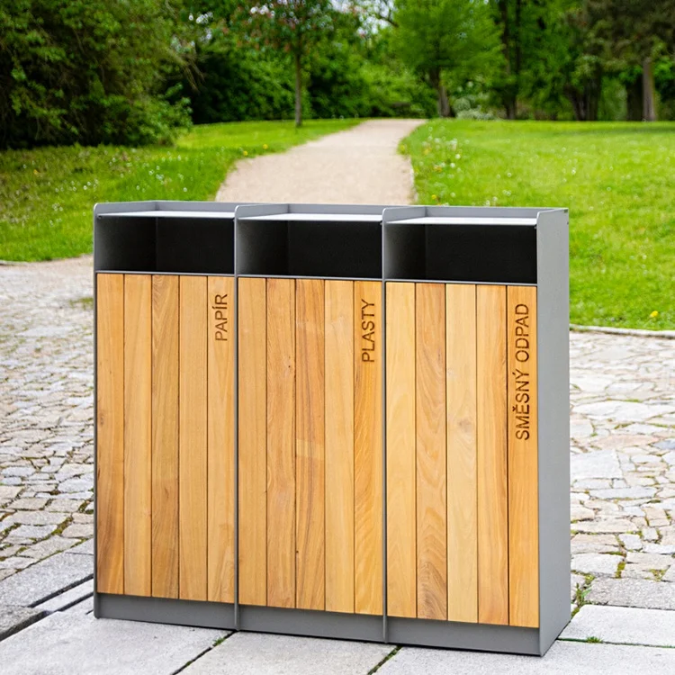 3 In 1 Metal Trash Bin Outdoor Recycle Garbage Container Street Trash ...