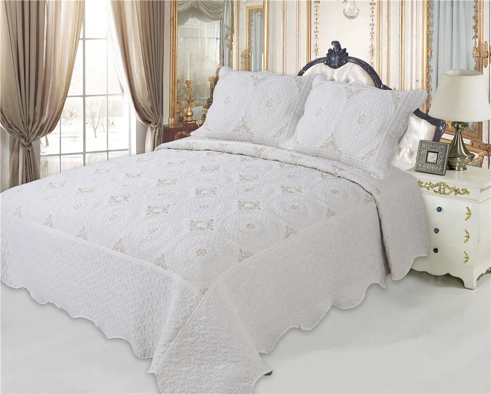 White Color Bedspread Set Pujiang 3pcs Set Customized Lightweight ...