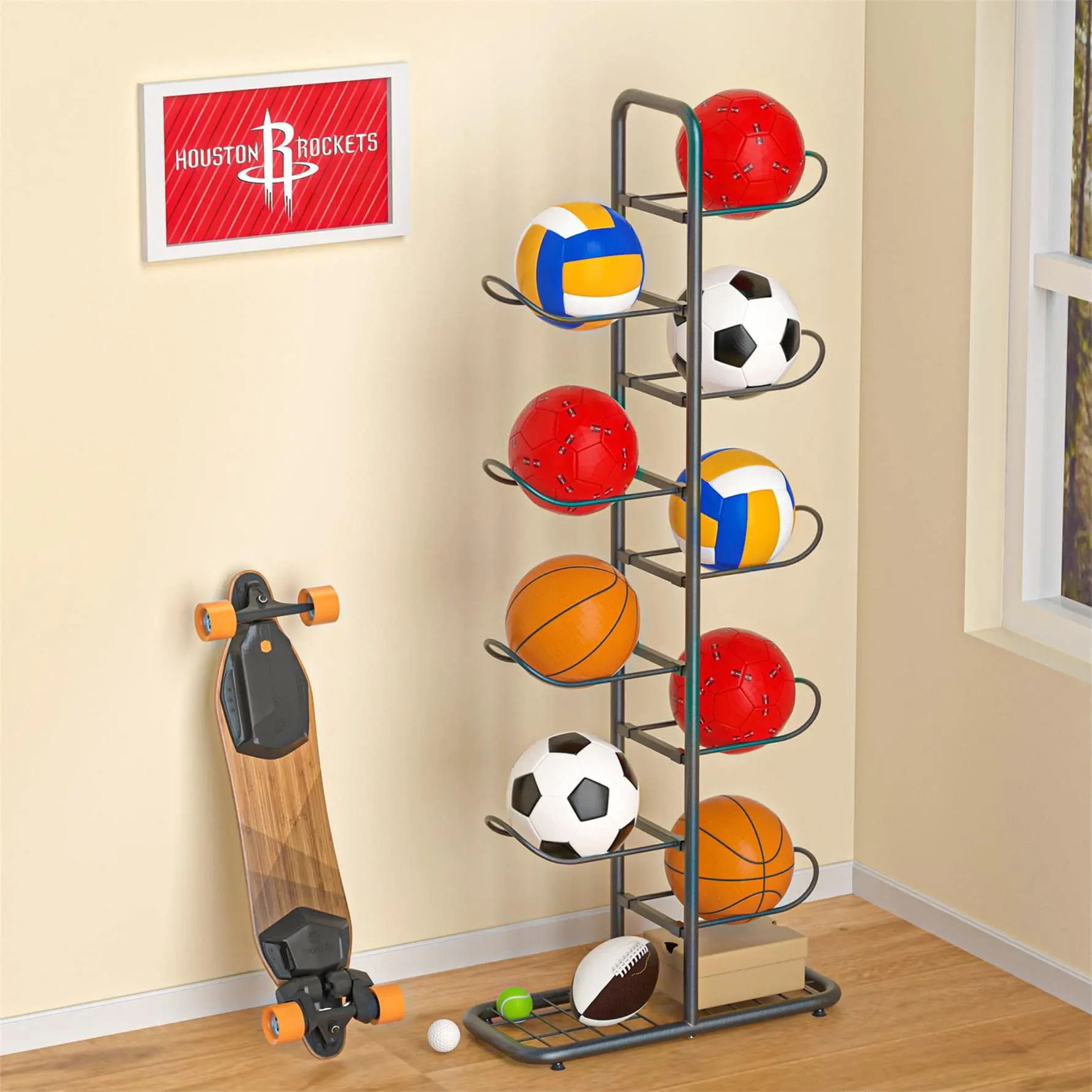 Ball Storage Rack Vertical Basketball Holder Garage Standing Ball Rack ...
