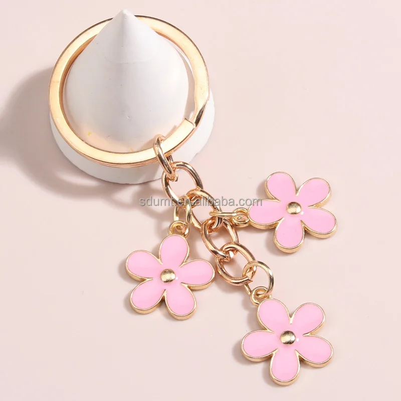 Cute Enamel Keychain Colorful Sakura Flower Key Ring Sweet Key Chains ...