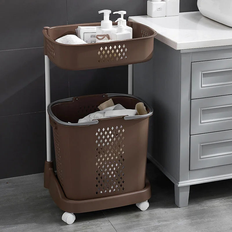 Multilayer Trolley Removable Laundry Bathroom Basket With Wheels ...