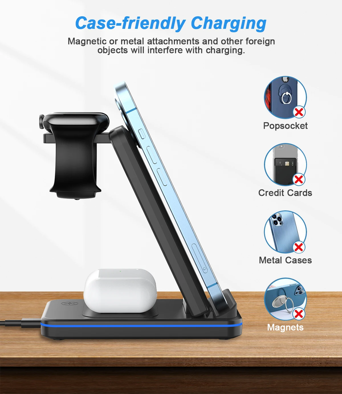 Portable Foldable Qi 15w Fast 3 In 1 Wireless Charger Stand ...