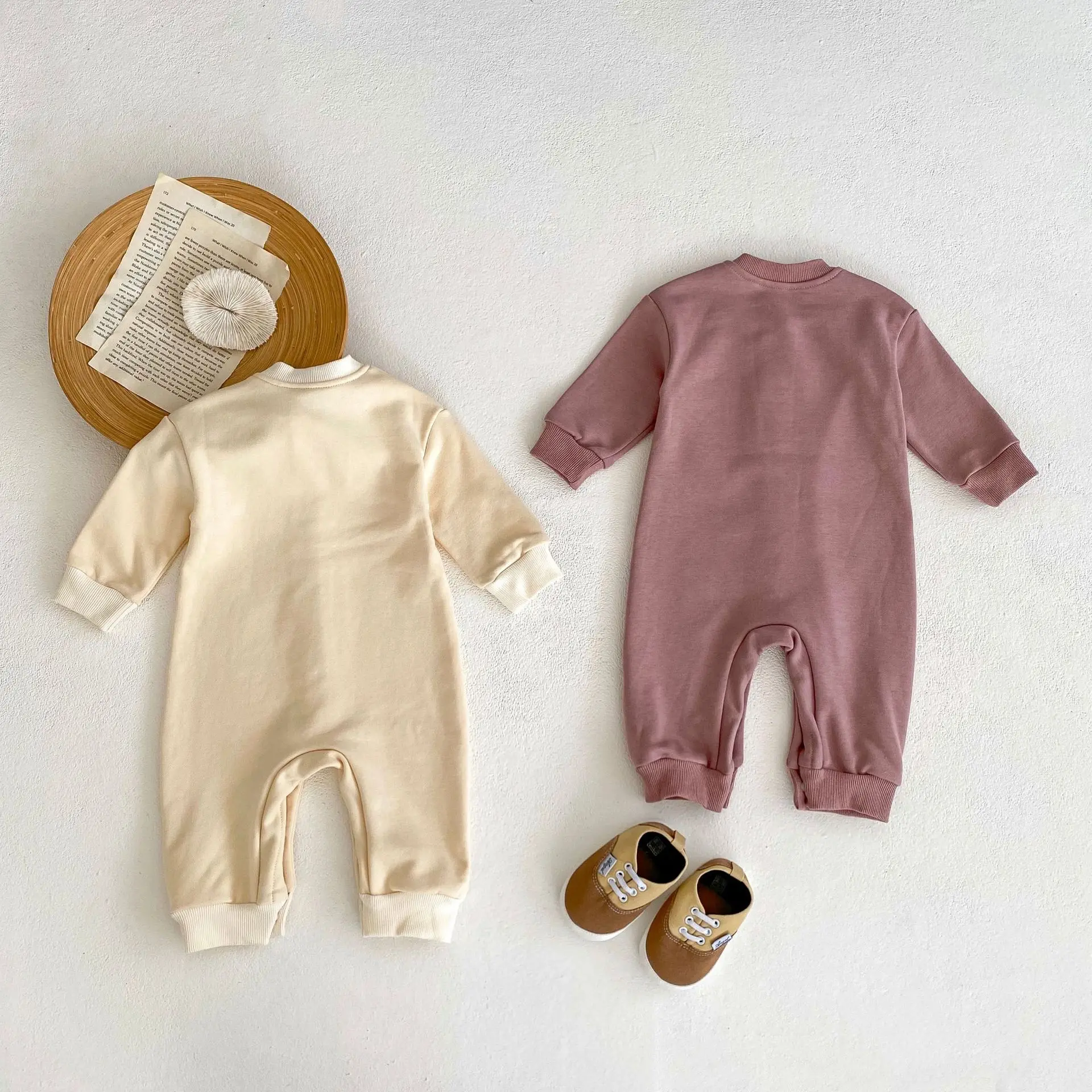 Engepapa Autumn Boys' Standing Neck Jumpsuit Solid Color Infant Long ...