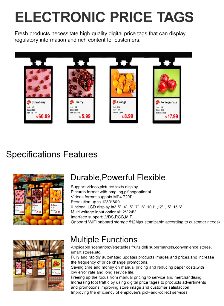 Hanging Wall Mounted Electronic Automatic Color Screen Label Price Tags ...