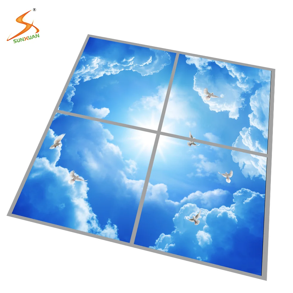 2ft X 2ft Led Drop Ceiling Light Decoration Blue Sky And White Clouds ...