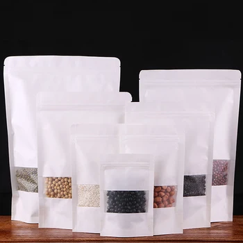 Stand Up White Kraft Paper Reclosable Ziplock Plain Heat Sealable Food Packaging Doypack Pouches ...