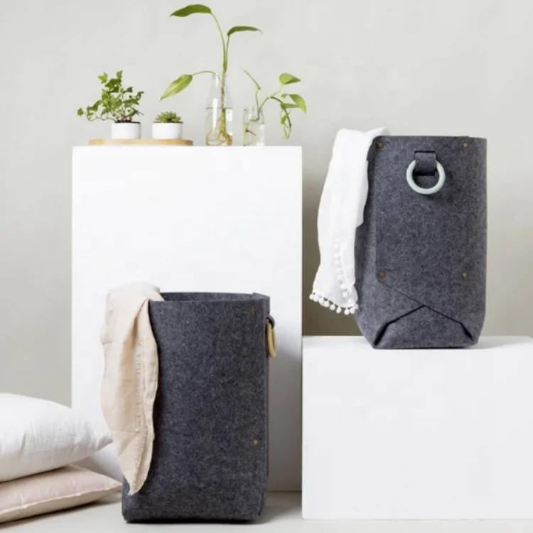 Large Laundry Basket Collapsible Felt Laundry Hamper Box With Handles ...