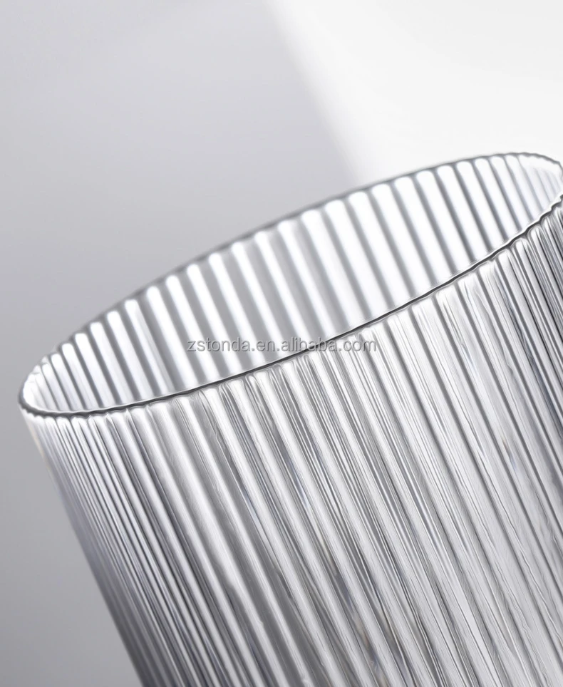 Ribbed Water Drinking Glass Cup 300ml 10oz Vertical Striped ...