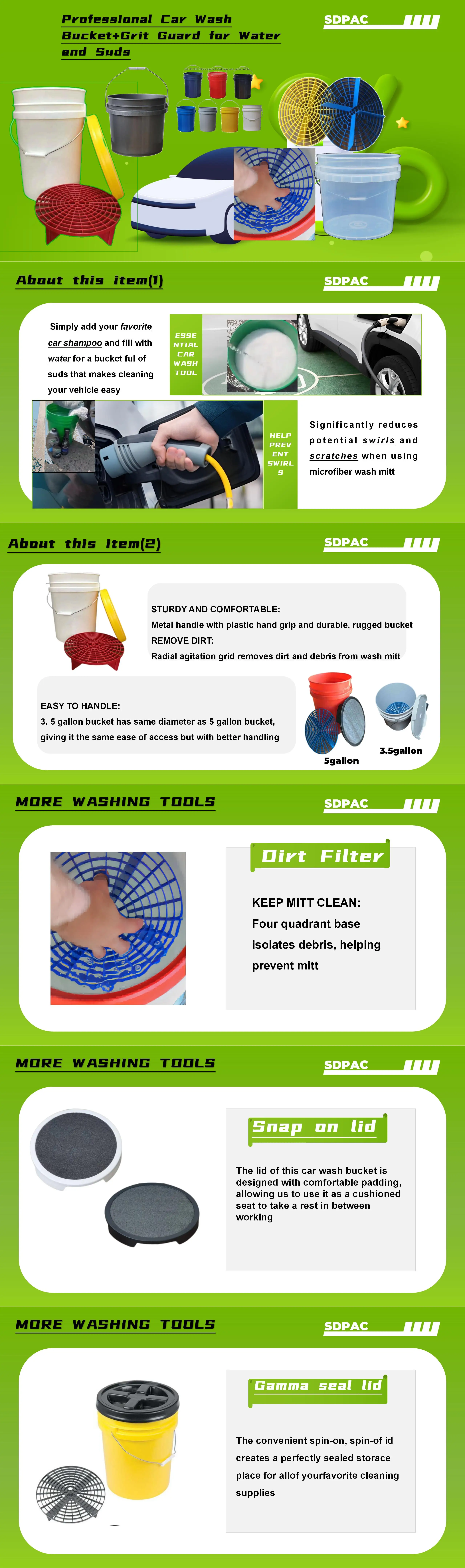 5 Gallon Car Wash Bucket With Grit Net And Comfort Handle Grip - Buy 5 ...