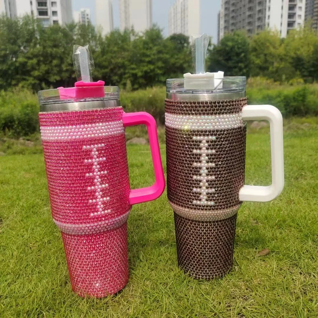 Wholesale Sports 40oz Rhinestone Baseball Tumbler Cup With Handle Rugby ...