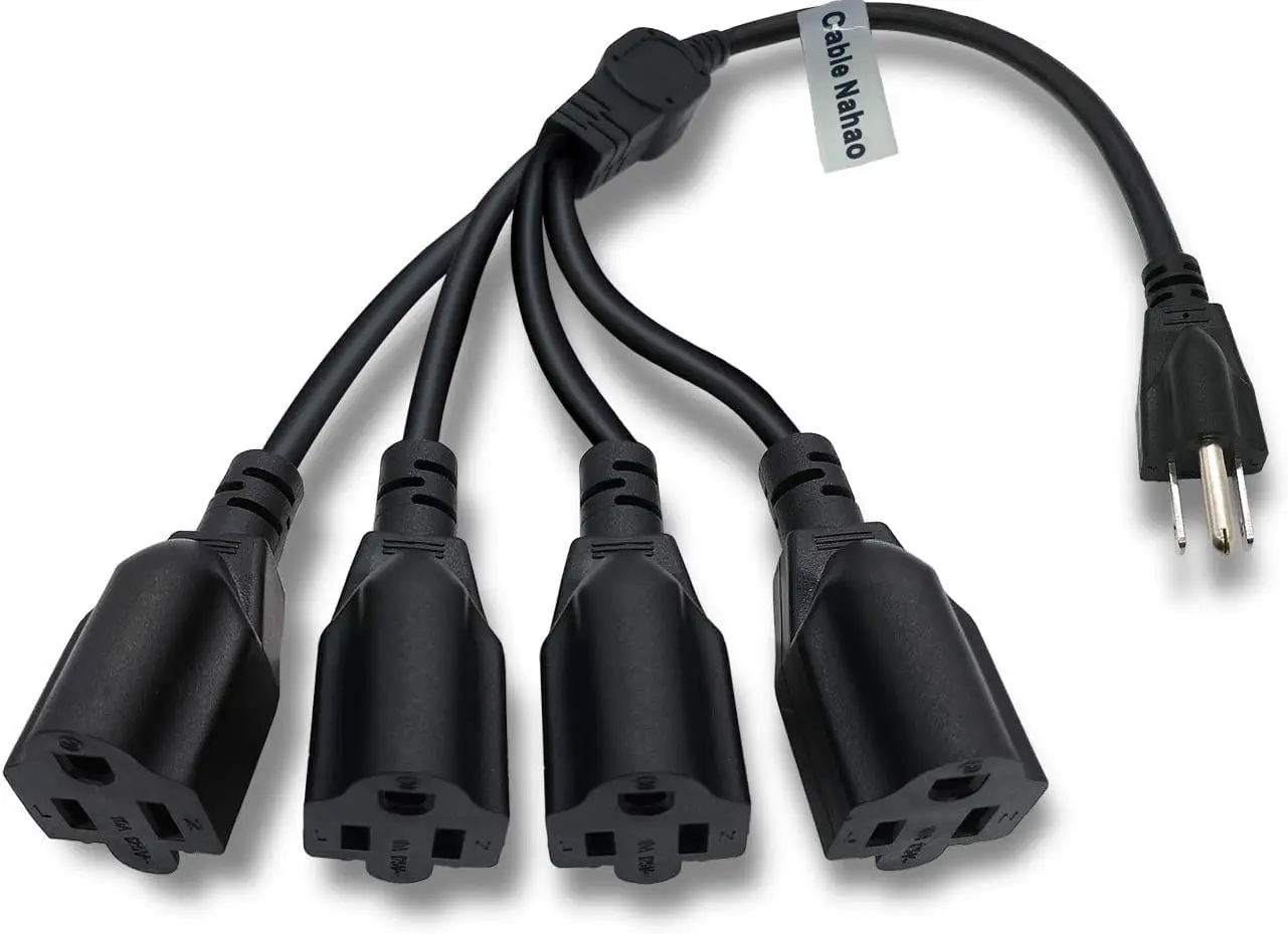 4 Way Power Splitter 1 To 4 Cable Strip With 3 Pronged Outlet Y Style ...