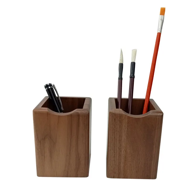 Natural Black Walnut Cube Office Desk Wooden Pencil Holder Organizer ...