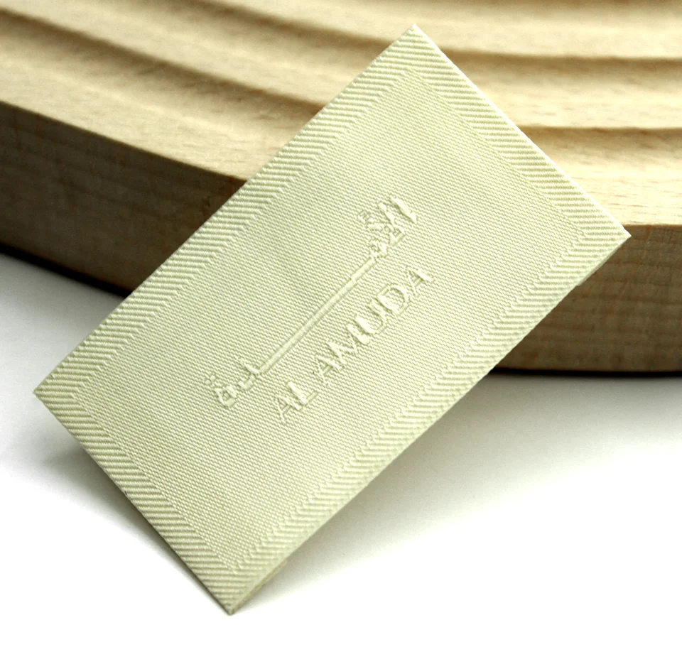 Custom Embossed Logo Woven Label Sew On Clothing End Fold Washable Neck ...