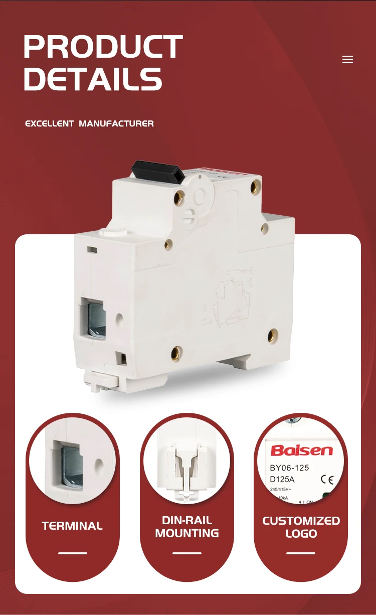 Customized Din Rail 1p 2p 3p 4p 80a 100a 125a Ac Mcb Miniature Circuit ...