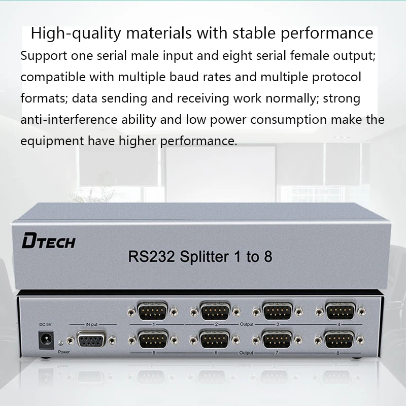 DTECH RS232 Splitter - 1 Input to 8 Outputs for Signal Transmission