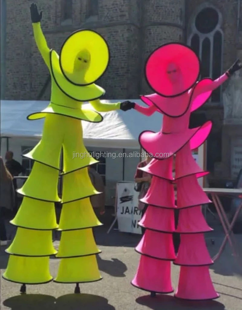 Halloween Costume - White Stilts Walker Adults Glowing Dress