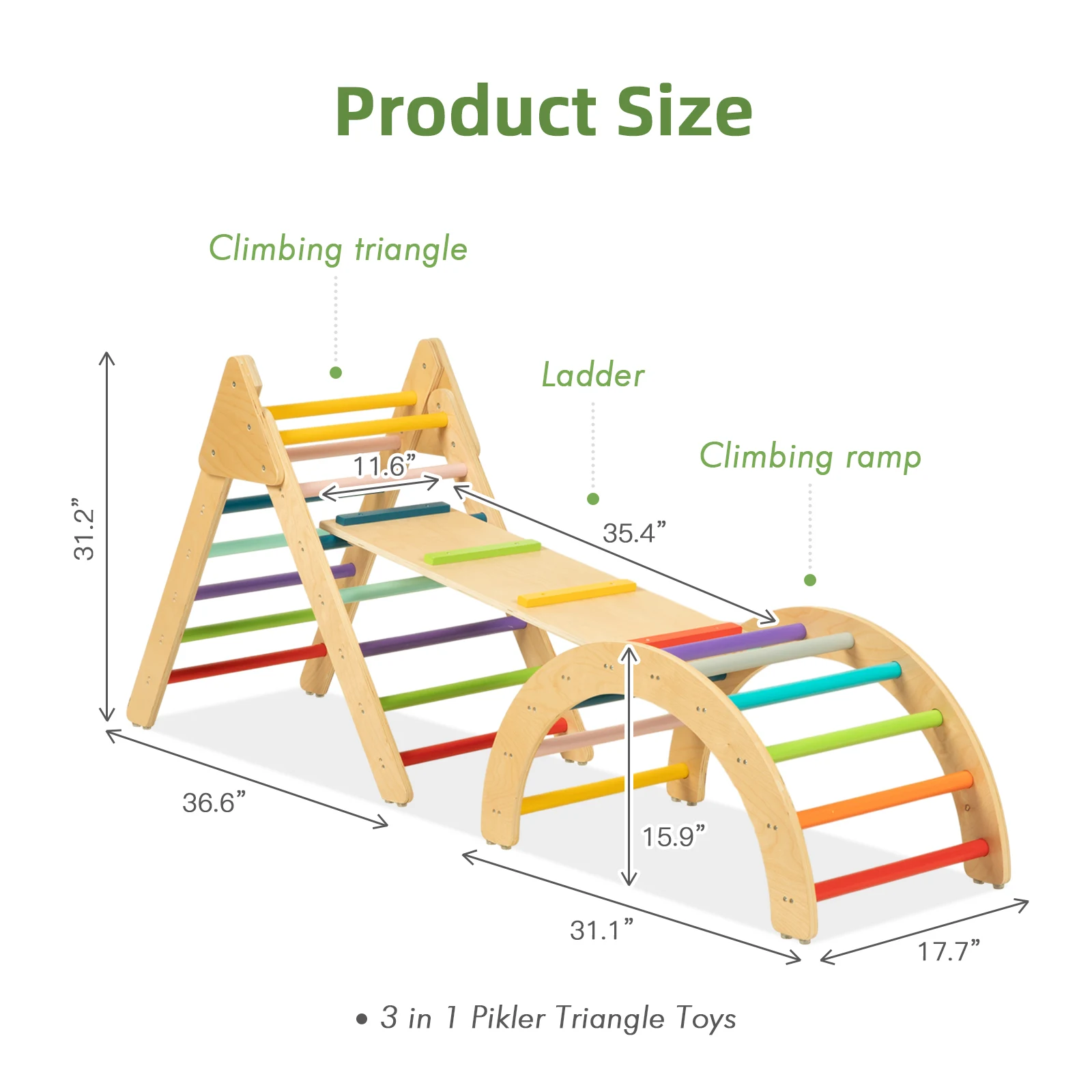 Climbing Triangle Set With Ramp Indoor 3 In 1 Wooden Kids Triangle ...