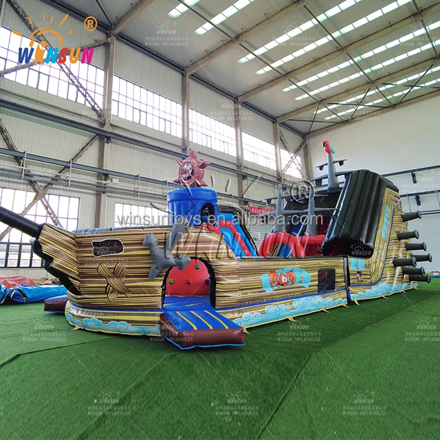Unisex PVC Inflatable Pirate Ship Obstacle Course Slide Fun Castle ...