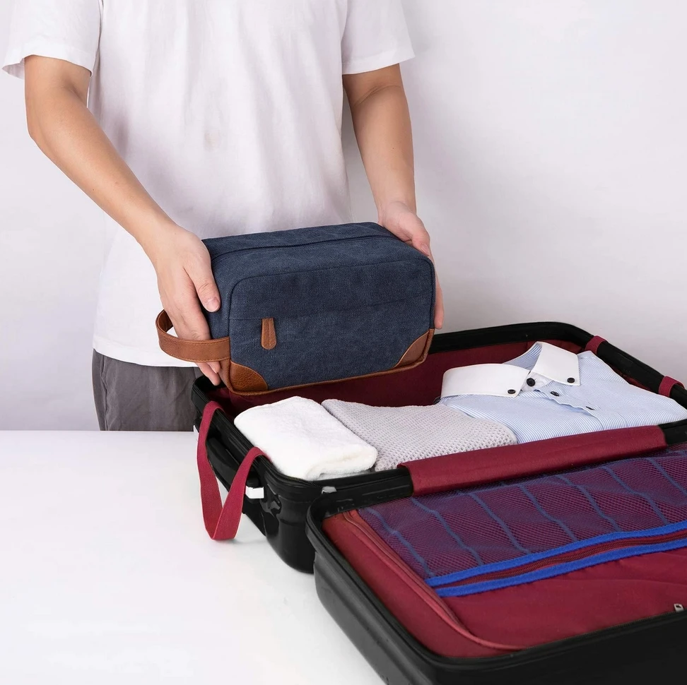 Large Water Resistant Surface Canvas Shaving Bag Men Travel Portable ...