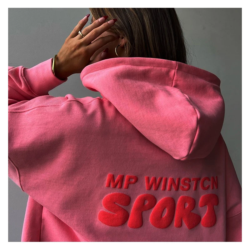 Wholesale Custom Fall 3d logo Puff Print Hoodie No String Custom Womens ...