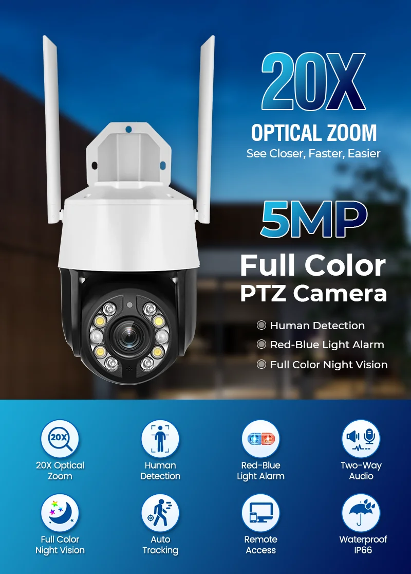 5MP 20X Optical Zoom IR 150m Night Vision Network Wifi Dome PTZ Cam