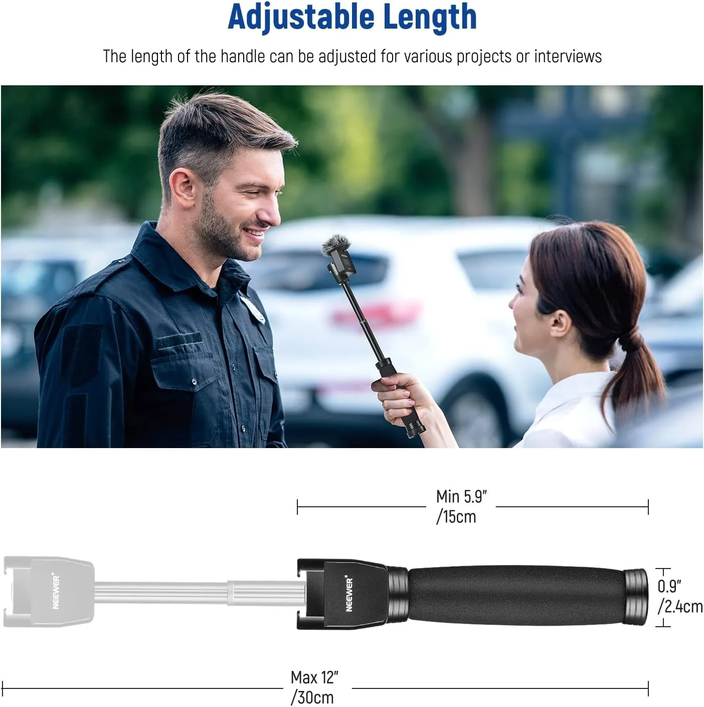 NEEWER MS004 12"/30cm Telescoping Mic Stand with Interview Handle for ...
