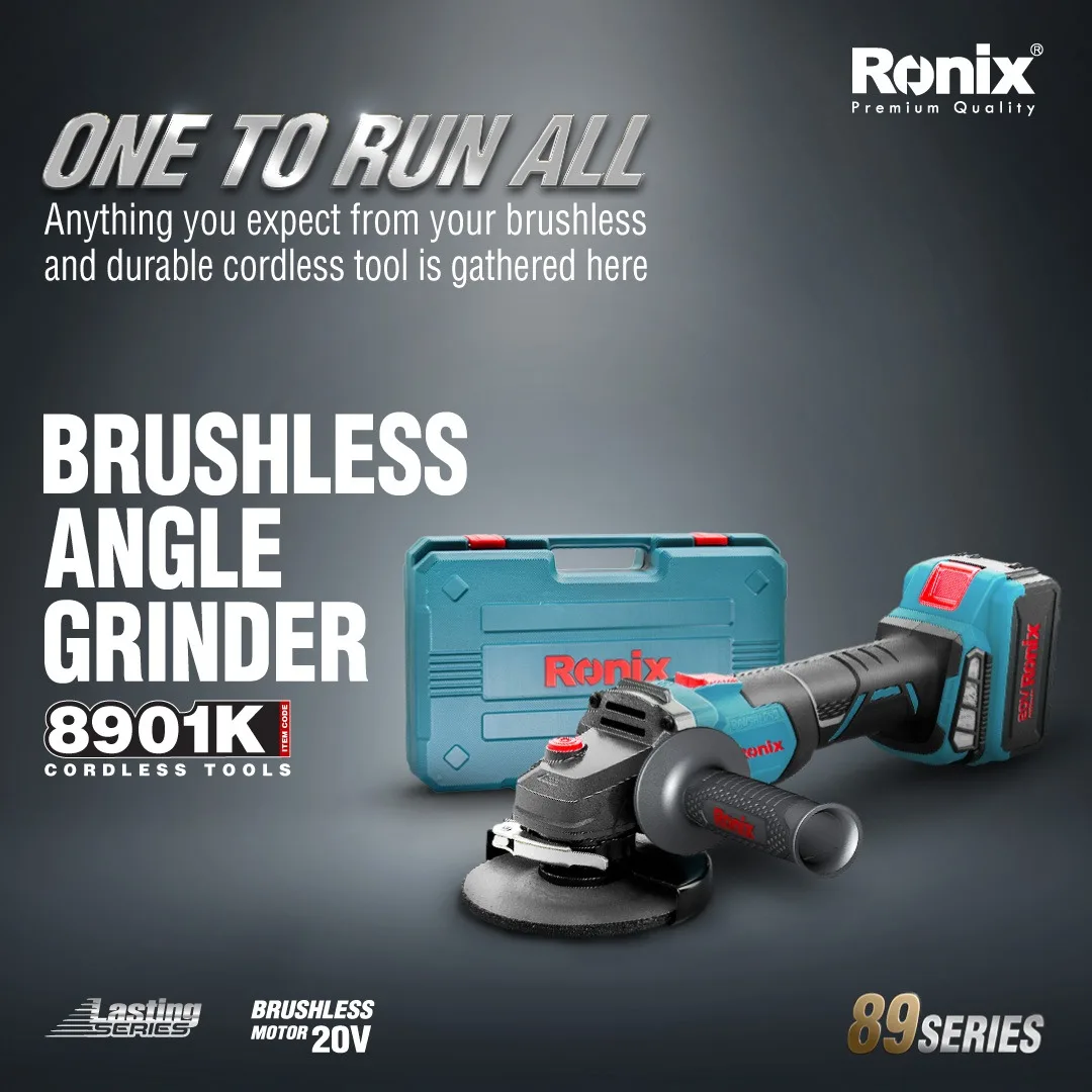 Ronix 8901k Model Lithium-ion Brushless Angle Grinder 115mm High Quality 8500rpm Power Tool ...