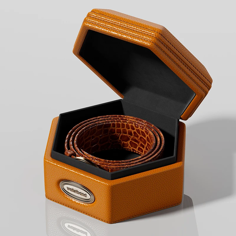 Hexagon Leather Alligator Belt Gift Box Custom Luxury Packaging Man ...