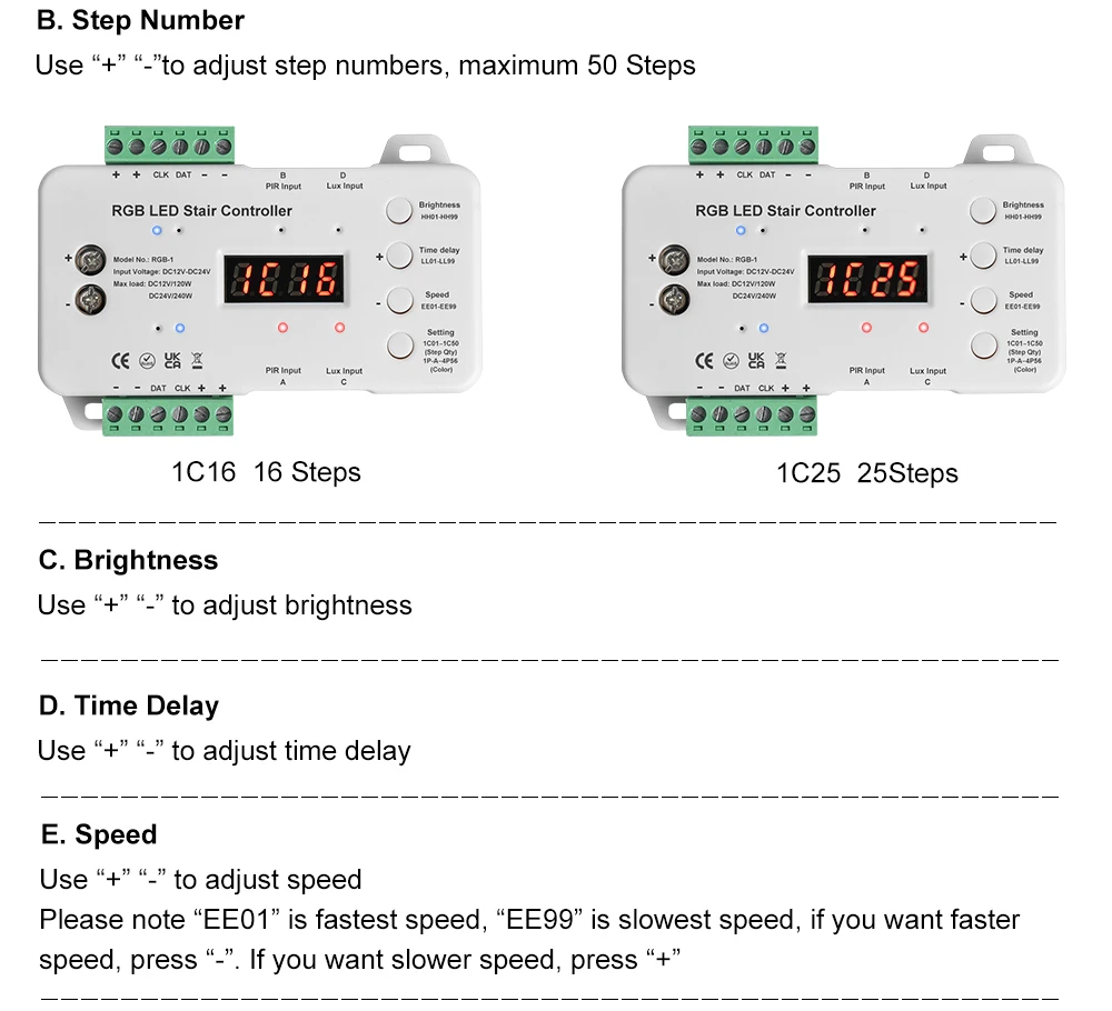 Automatic LED RGB Strip Stair Light Controller 10A With Daylight Sensor ...