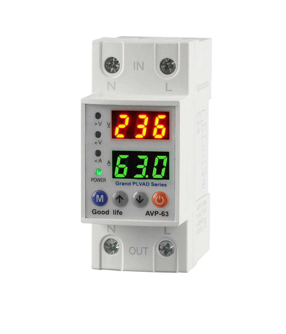 63A Single Phase Voltage Current Protector 1P+N with Energy Metering ...