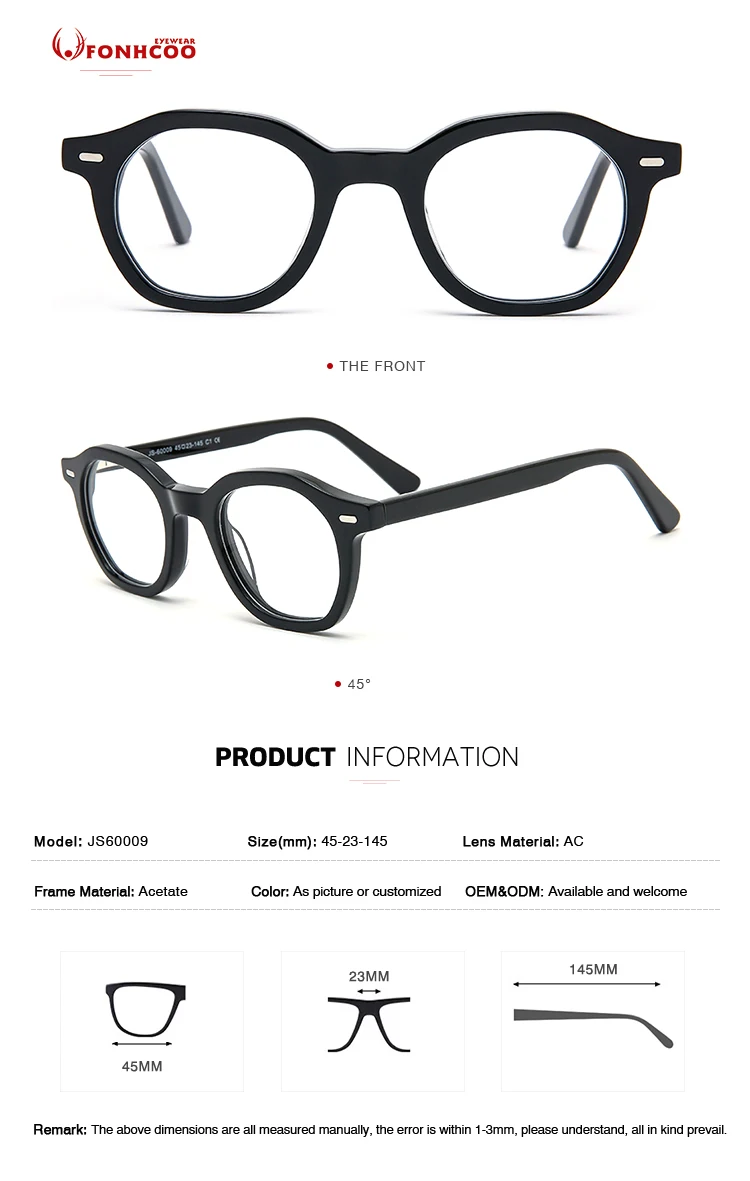 JS60009 Custom logo Oversized Round Acetate Frame Optical Glasses ...