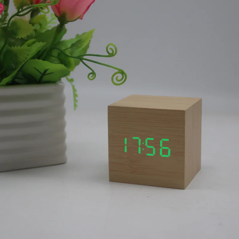 Mini Digital Wooden Led Alarm Clock Wood Retro Glow Clock Desktop Table ...