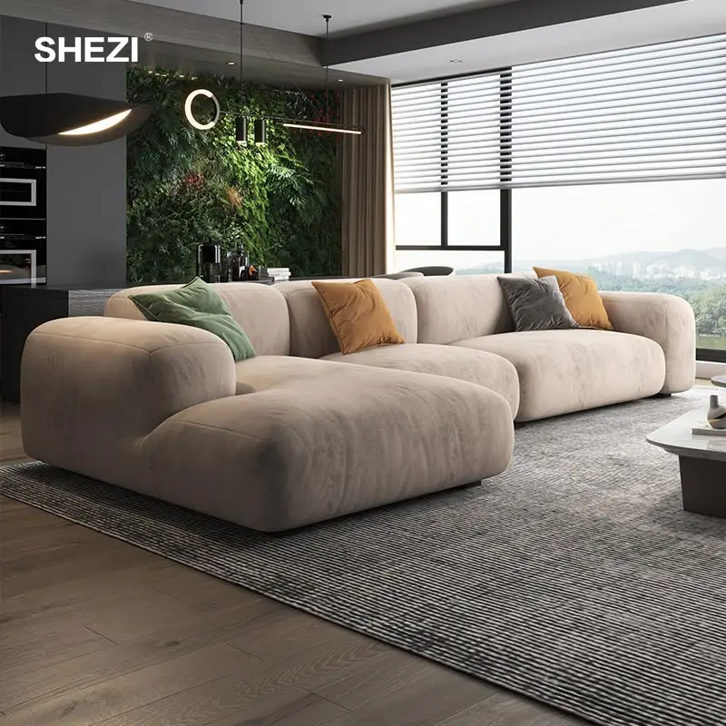 SHEZI Nordic Luxury L Shape Living Room Sofa Simple Hotel Villa Velvet ...
