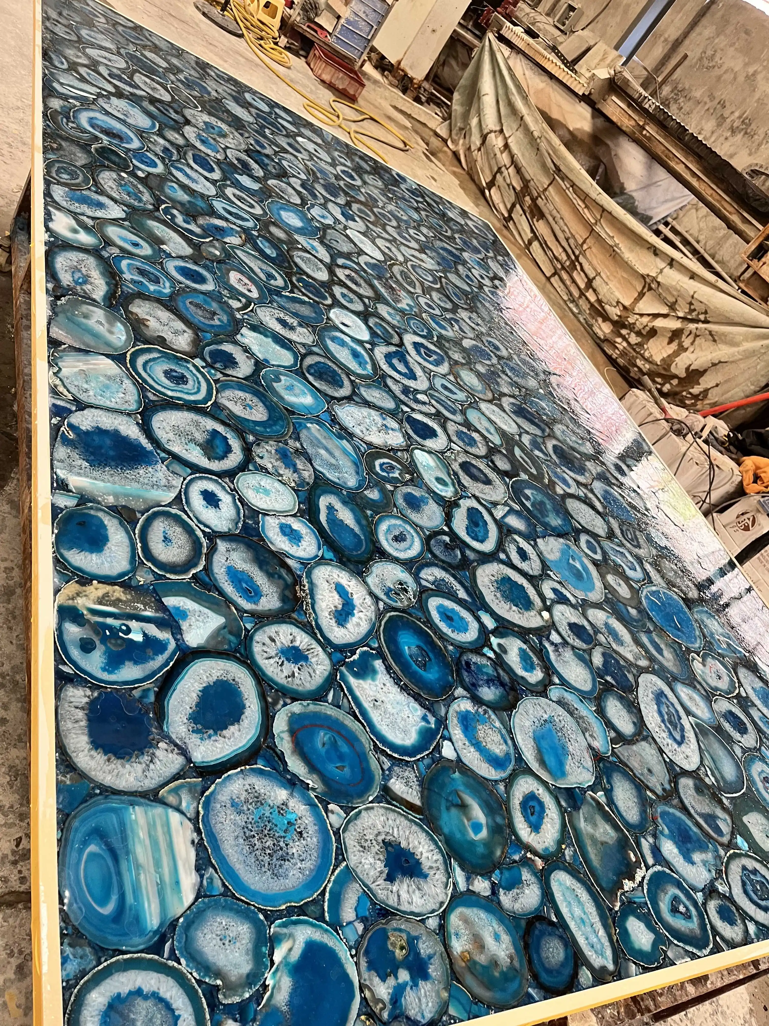 Nature Other Stone Blue Agate Tiles Semiprecious Floor , Blue Agate ...