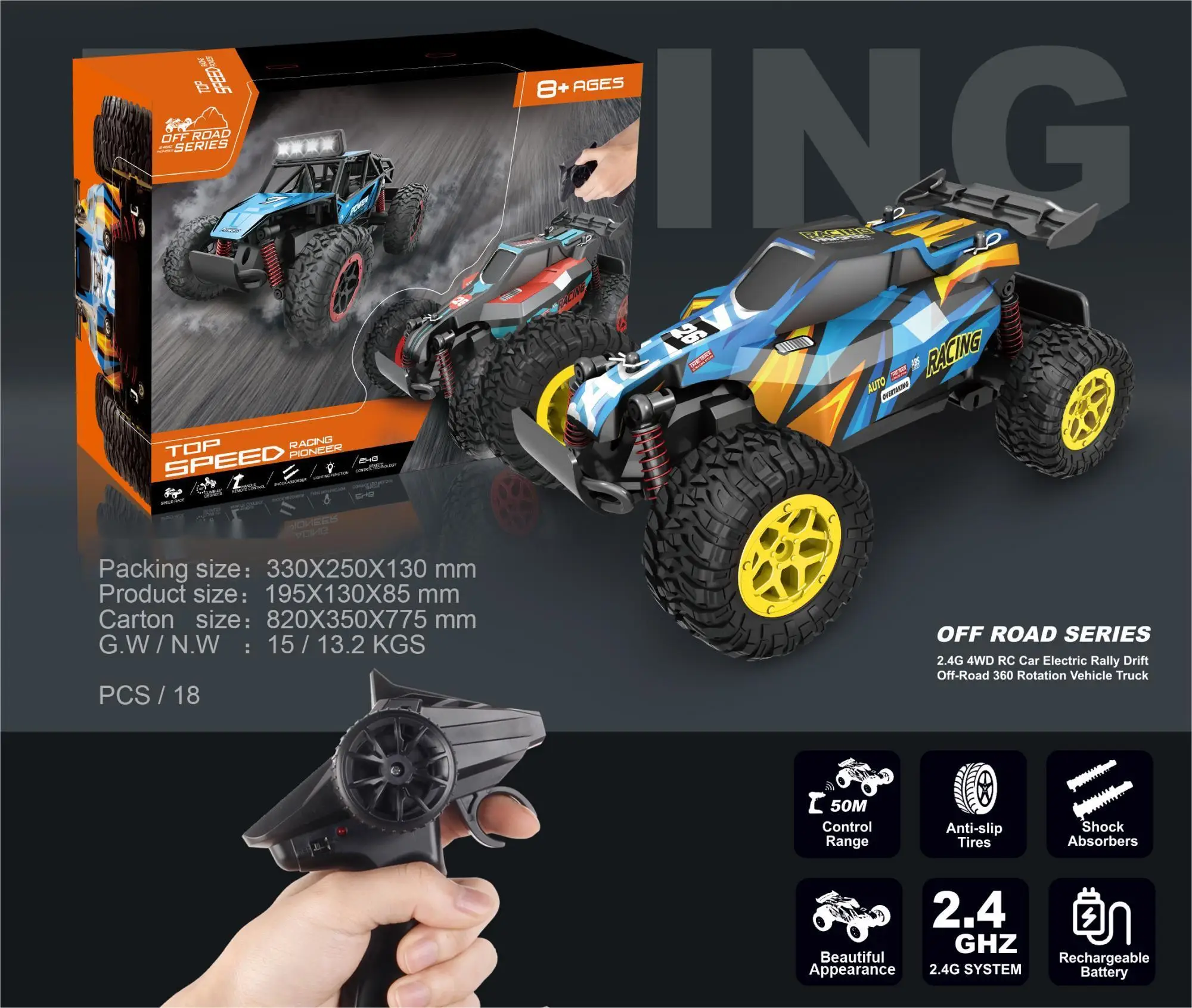 High-Speed 18 km/h Remote Control Car 2.4GHz 4WD RC Truck 1:20 Remote ...