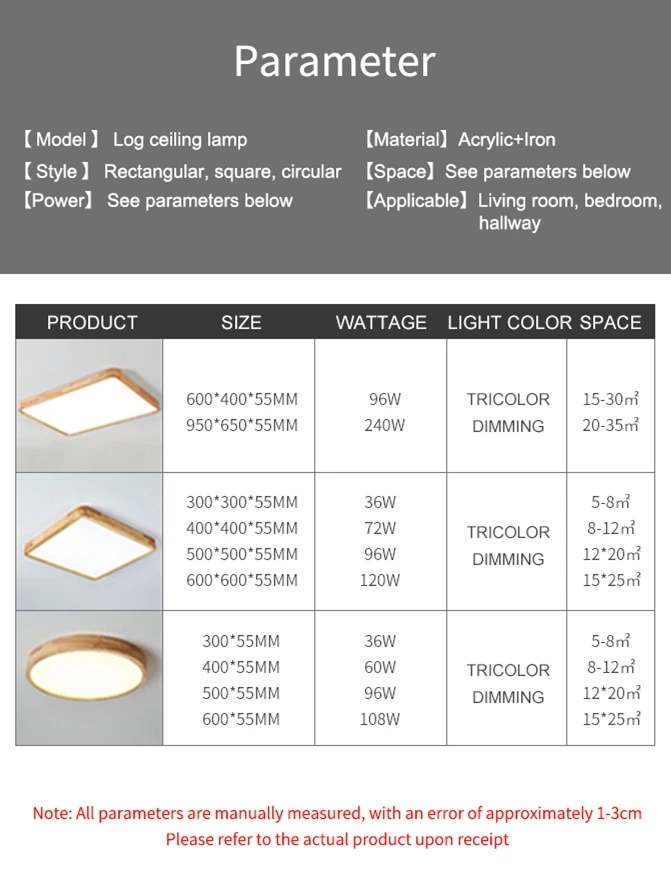 Japanese Simple Led Solid Wood Living Room Ceiling Light