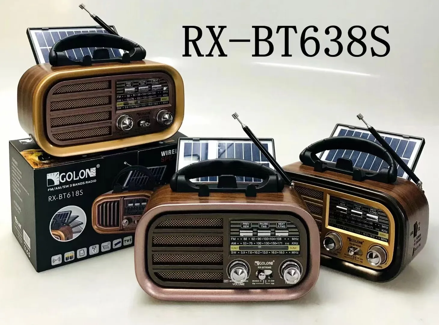 GOLON RX-BT638S Portable AM/FM/SW 3 Band Weather Emergency Radio with ...