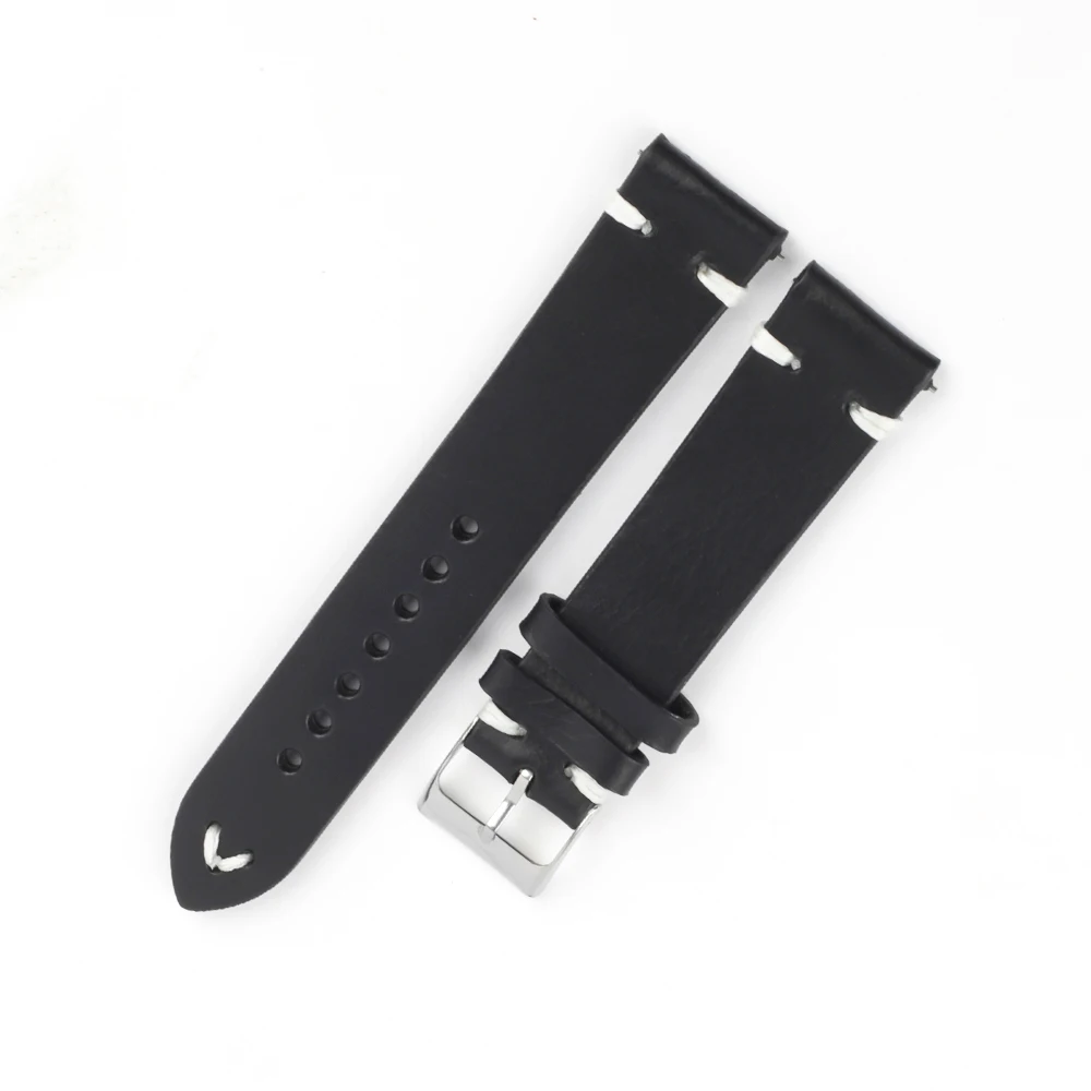 Hand Made Retro Red Brown Leather Watch Band - Quick Release