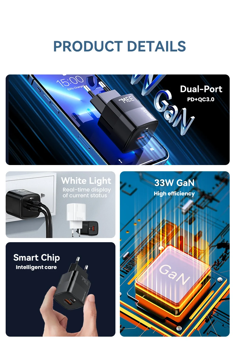 新款gan充电器pd33w双端口电源适配器快速充电苹果三星 - Buy Gan 33w手机充电器pd3.0超级充电usb充电qc3.0,Pd3 ...