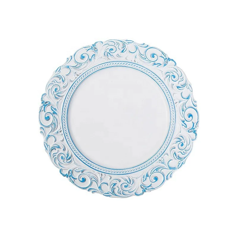Hot Selling Presentation Plate Chargers Celadon Flower Pattern Plastic ...