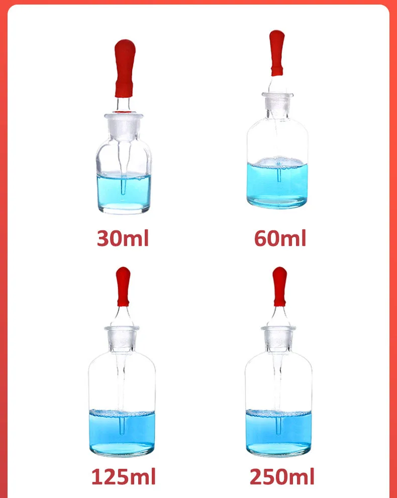 30ml 60ml 125ml Laboratory Reagent Glass Dropper Bottle Amber Glass ...