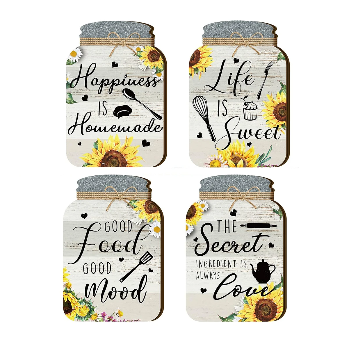 Kitchen Wall Mason Jar Set Wooden Rustic Home Decor Country Kitchen ...