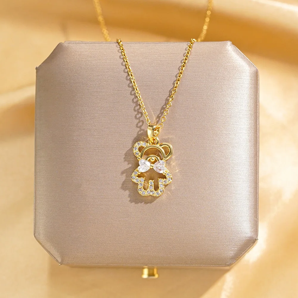 Luxury Stainless Steel 18K Gold Shell Zircon Heart Clover Pendant ...