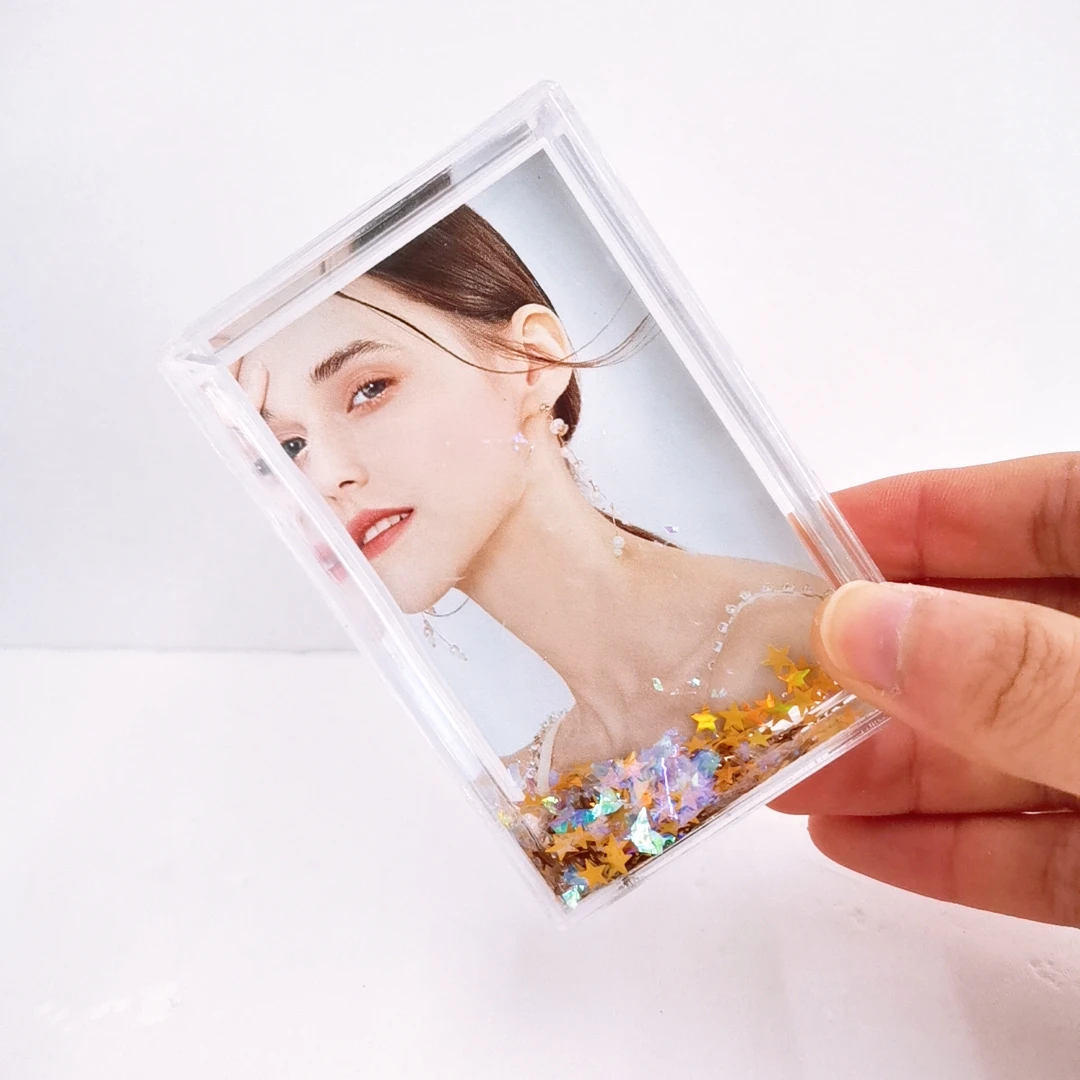 Clear Plastic Stand Picture Frame 2.1*3.4 Glitter Water Frame Box for Photo