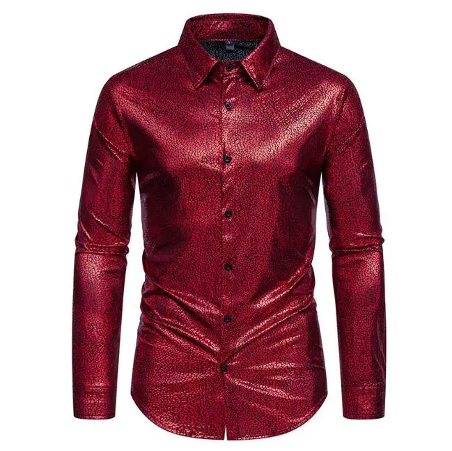 Men's Lithops Hot Stamping Stage Costume Banquet Party Shirt Fashion ...