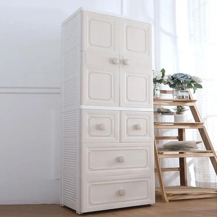 Bedroom Plastic Clothes Cupboard Cabinet 4 Layer Clothes Hanging ...