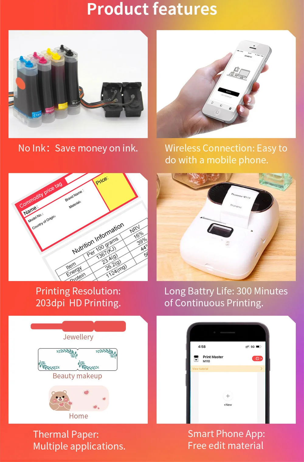 Impresora Termina 58mm Bt Usb Label Printer Mini Qr Code Home Storage ...