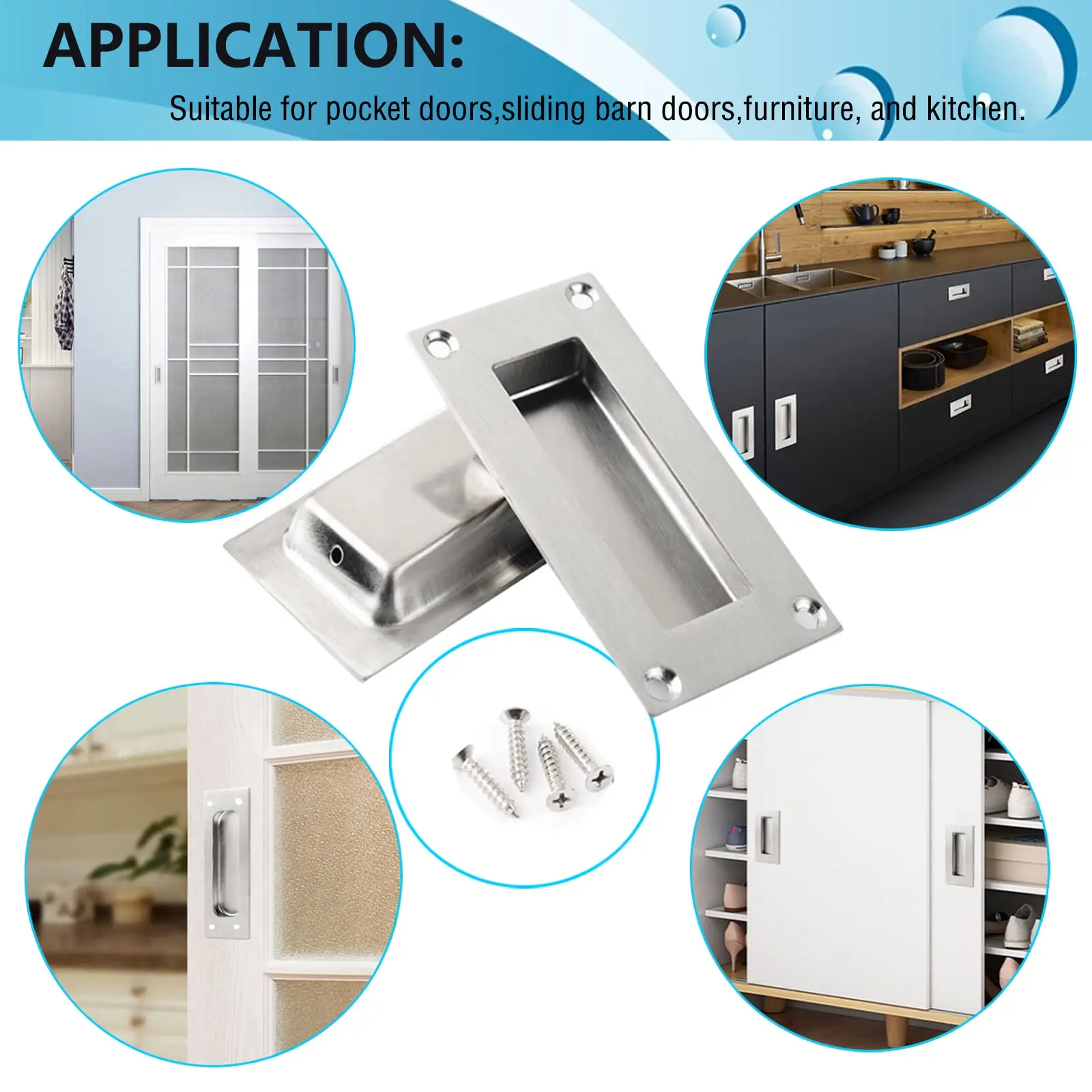 Furniture Handle Stainless Steel Square Flush Concealed Kitchen Cupboard Cabinet Pulls Hidden ...