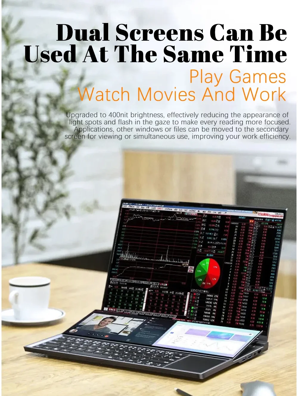 Dual Screen Intel i7-10750H Laptop 16+14\" Displays DDR4 16GB SSD 128GB ...